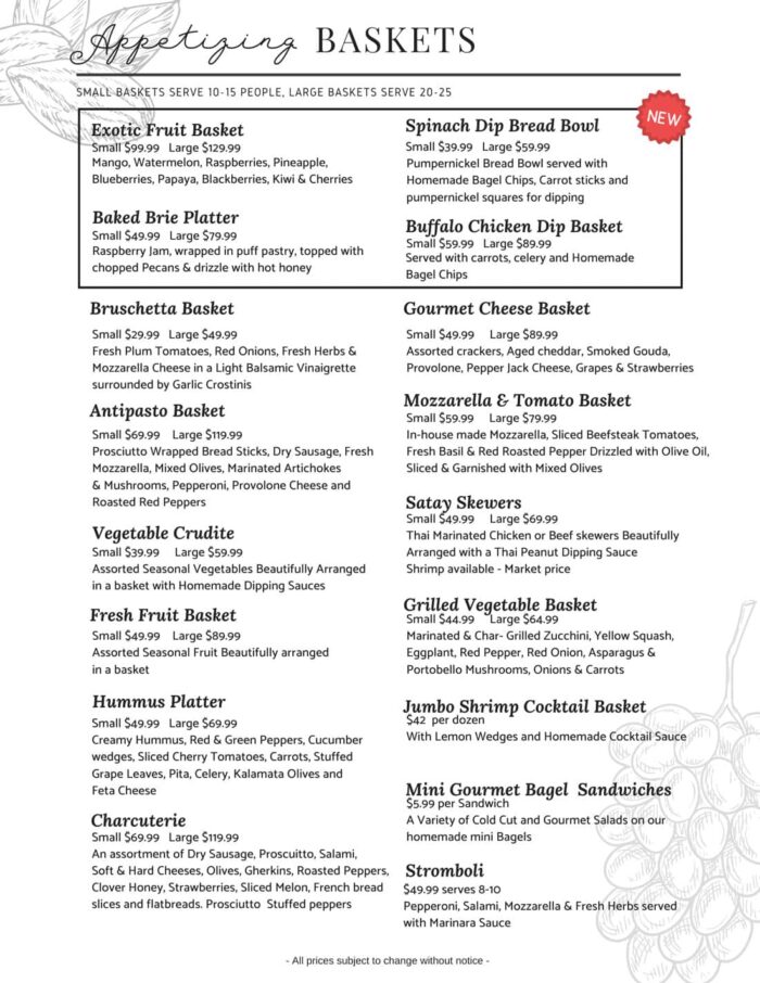 Catering Menu | Broadway Gourmet Caterers