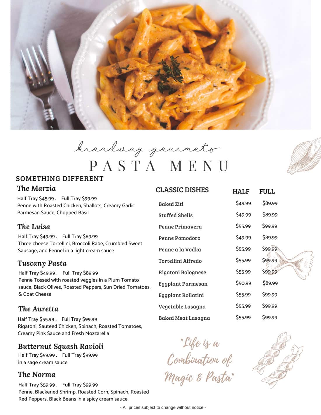 Catering Menu | Broadway Gourmet Caterers